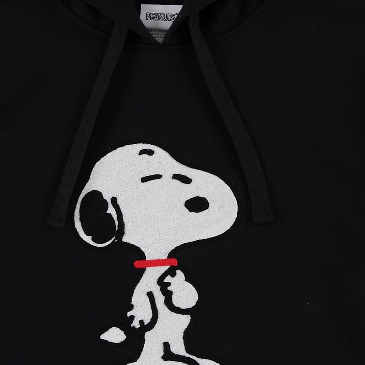 Peanuts Ladies Snoopy Fashion Hoodie - Ladies Classic Snoopy Fleece Sweatshirt Crochet Patch Sweatshirt (Black, Large)
