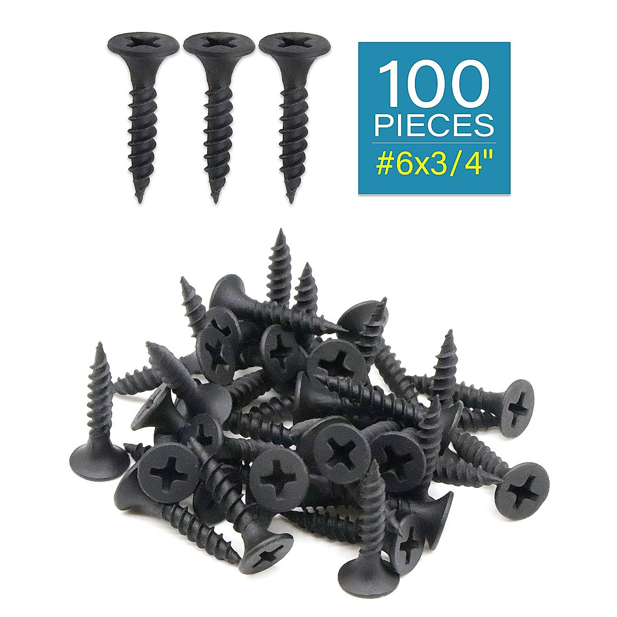 IMScrews 100pcs #6 x 3/4" Flat Head Phillips Drywall Screws Fine Thread Sharp Point Wood Screw, Carbon Steel 1022A, Black Phosphate