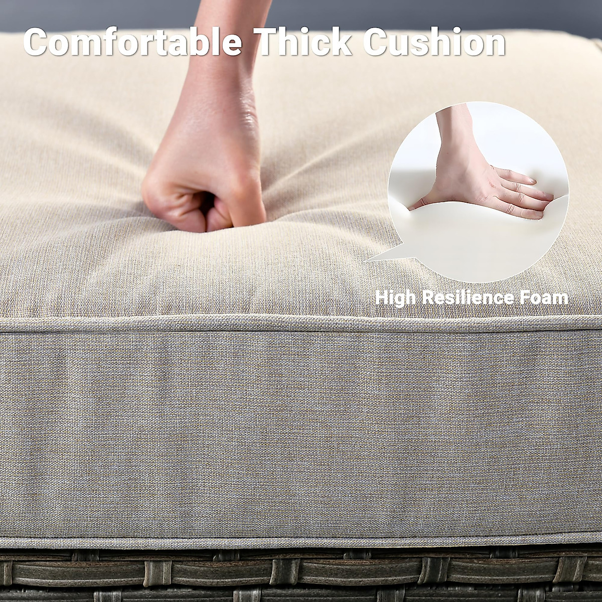 ovios 6 Pieces Patio Furniture Set with Square Fire Pit Table, Swivel Rocking Chairs, Loveseat, Outdoor High Back Wicker Rattan Conversation Set for Deck Porch, Beige