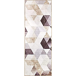 My Magic Carpet Washable Rug - Non-Slip, Stain Resistant, Waterproof, Foldable - 1 Piece Accent Living Room & Bedroom Area Rug - Pet & Kid Friendly (Lattice Geometric Neutral, 2.5X7 ft)