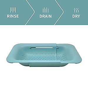 Makerstep Over the Sink Colander Strainer Basket - Expandable, Wash, Drain, and Dry. - New Home Kitchen Essentials, Multifunctional Kitchen Gadgets, Green