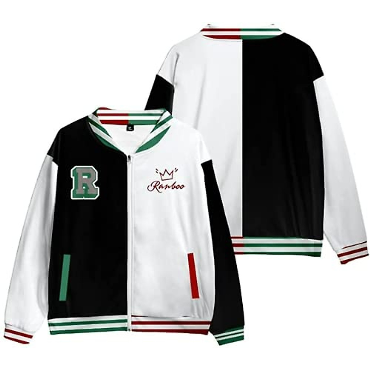 WAWNI Ranboo New Logo Dream Team SMP Merch Zipper Varsity Jackets 90s Baseball Uniform Streetwear Sweatshirt (XC02094A01-A429,XL)