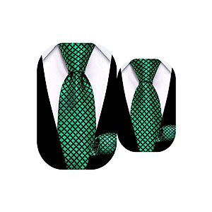 Barry.Wang Necktie Boy Silk Plaid Tie Set Father and Son Check Tie Set Hanky Engagement