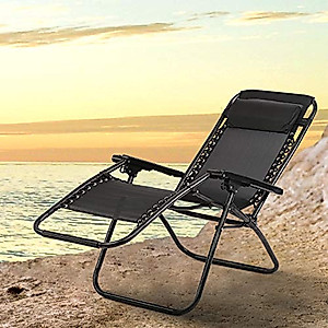 HCY Zero Gravity Chairs Outdoor Adjustable Recliner Chair Folding Lounge Patio Chairs Heavy Duty Zero Gravity Chair with Pillows Set of 2 for Beach, Yard, Lawn, Camp（Black）