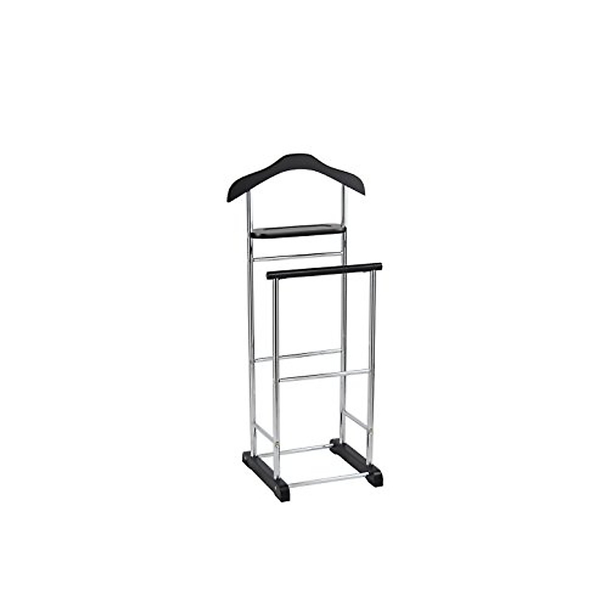 Proman Product VL17028 with Wooden Hanger, Tray & Trouser Bar Valet Stand, Black