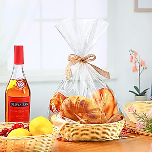 24 Pieces Baskets for Gifts Empty Bulk Oval Food Storage Basket Woven Bread Fruit Gift Baskets with Bags Paper Sheets and Long Ribbon for Wedding Birthday, 9.6 x 6.4 x 2.4 Inches
