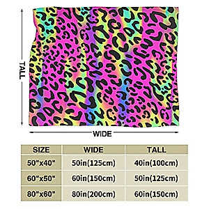 Neon Animal Leopard Spots Blankets Throw Blanket 3D Printed Soft Comfortable Flannel Fleece Throws for Bed Couch Sofa Floor Car and Home Decor 80"X60"(Adult)