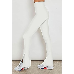 Aleumdr Women's Flared Leggings Yoga Pants Bell Bootcut Bottom Split Leg 2023 Fashion Trendy Bootleg High Waisted Long Wide Leg Workout Trousers White