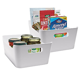 bHome 2 X-Large Pantry Organization And Storage Plastic Storage Bins For Kitchen Organization, White Bins for Pantry Storage Container - Baskets for Organizing Cabinets, Fridge Clear - Organizer Bins