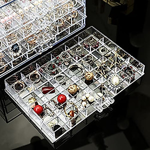 YUFONG Earring Storage Box Organizer 3 Drawers Acrylic Jewelry Storage Box Holder Transparent Jewelry Display Stand with 72 Small Compartments Gift for Women Girls (Clear)
