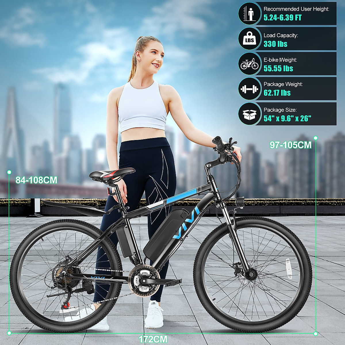 Vivi Electric Bike for Adults 26 Inch 500W Ebike for Adults Removable 48V Battery, Electric Mountain Bike 21 Speed Gears, Electric Bicycle 50 Miles/Pedal Assist