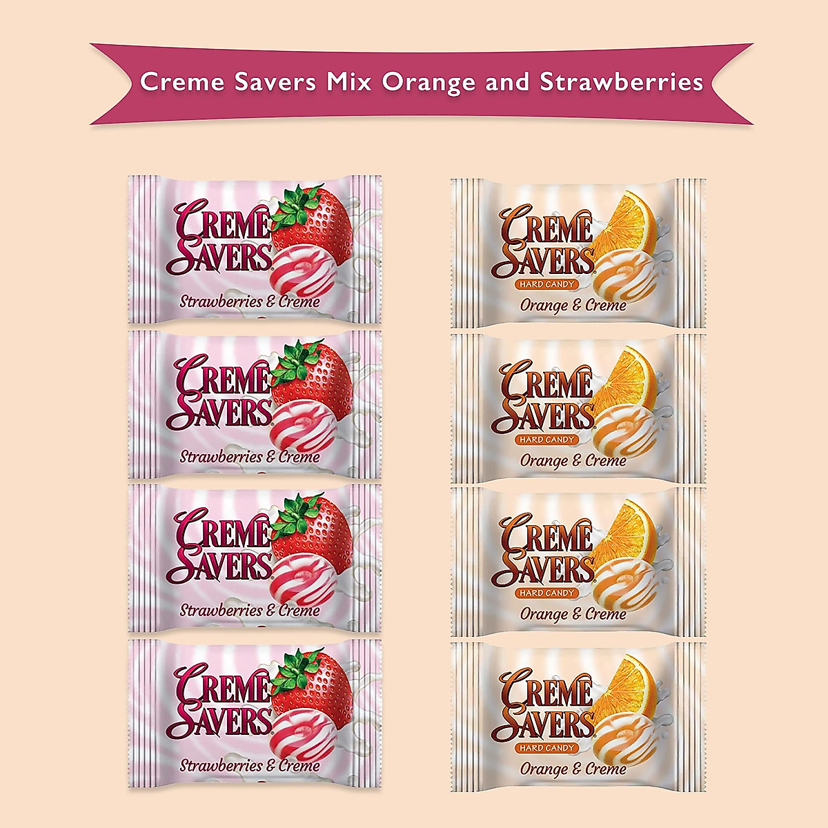 Orange and Strawberry Cream Savers Mixed 2LB Bulk Bag of Creme Savers, Cream Saver Candy, Creme Savers Strawberry and Cream, Strawberry Creme Savers Hard Candy, Creamsavers, Orange Creme Savers