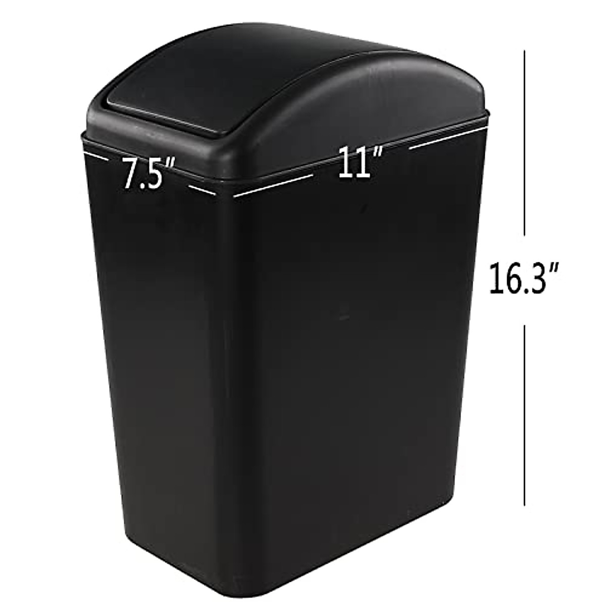Bblina Plastic Swing Lid Trash Can, 16 Liter Waste Bin, Black, F