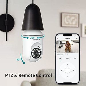 2K Light Bulb Security Camera Outdoor, 360° Wi-Fi Lightbulb Security Wireless Camera with Color Night Vision, Motion Tracking Sensor, 24/7 Recording, SD&Cloud Storage, Works with Alexa, E26/E27 Socket