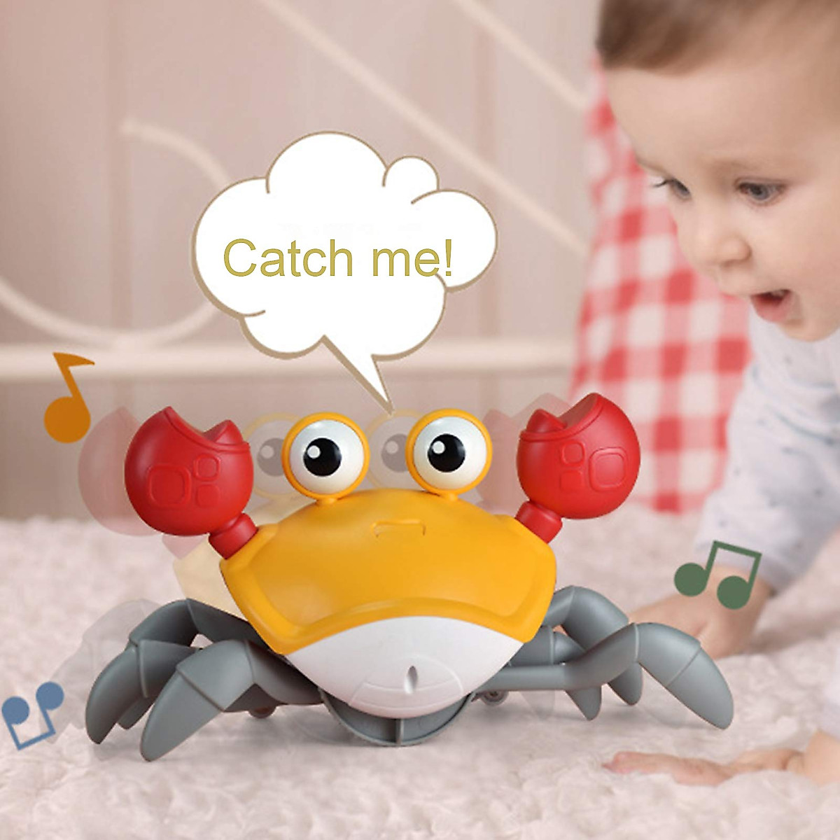 helegeSONG Crawling Crab Baby Toy, Tummy Time Toy Gifts for 3 4 5 6 7 8 9 10 11 12 Month Boy Girl with Learning Crawl System Music Learning to Crawl for Birthday Gift Orange