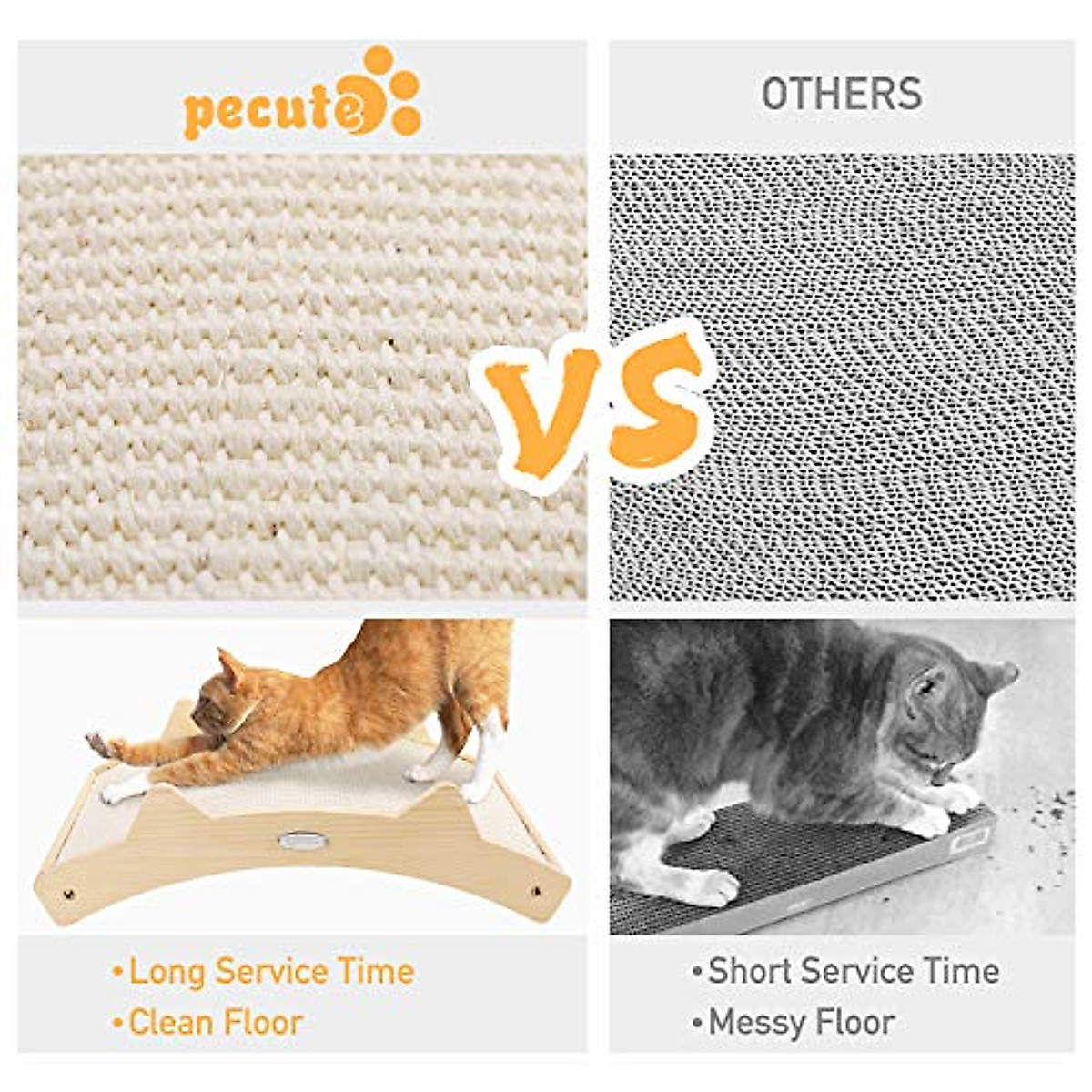 Pecute Cat Scratcher Lounge, Woven Sisal + Carpet Cloth Double-Sided Durable Cat Scratchers Bed Wooden Structure Kitty Scratching Pads (16.5x10.8in)