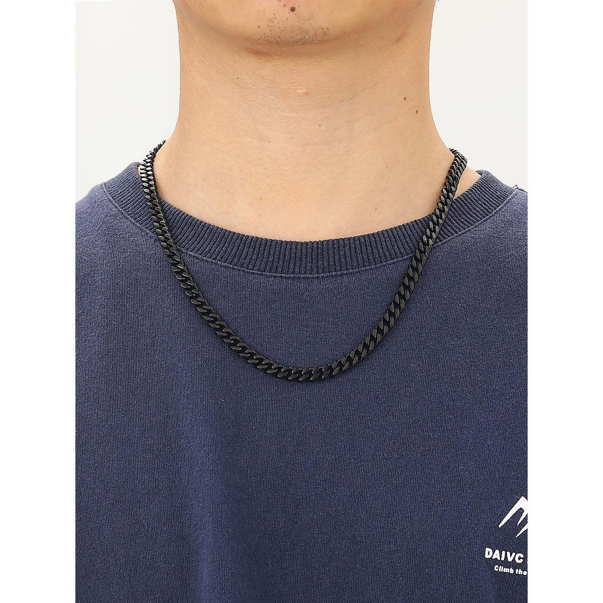 FindChic 7mm 18'' Men Black Curb Chain Necklace Thick Link Chains for Men