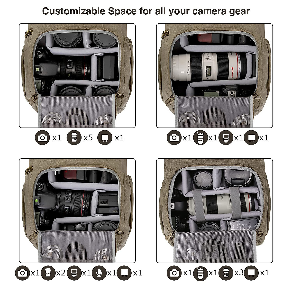 BAGSMART Camera Backpack, DSLR SLR Waterproof Camera Bag Backpack, Anti-Theft Photography Backpack with 15 Inch Laptop Compartment & Tripod Holder & Rain Cover, Green