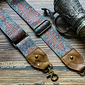 Purse Strap Replacement Crossbody Guitar Straps for Handbags Shoulder Strap Adjustable Replacement for Bag Vintage Pattern with Cowhide Genuine Leather Width 2 Inch