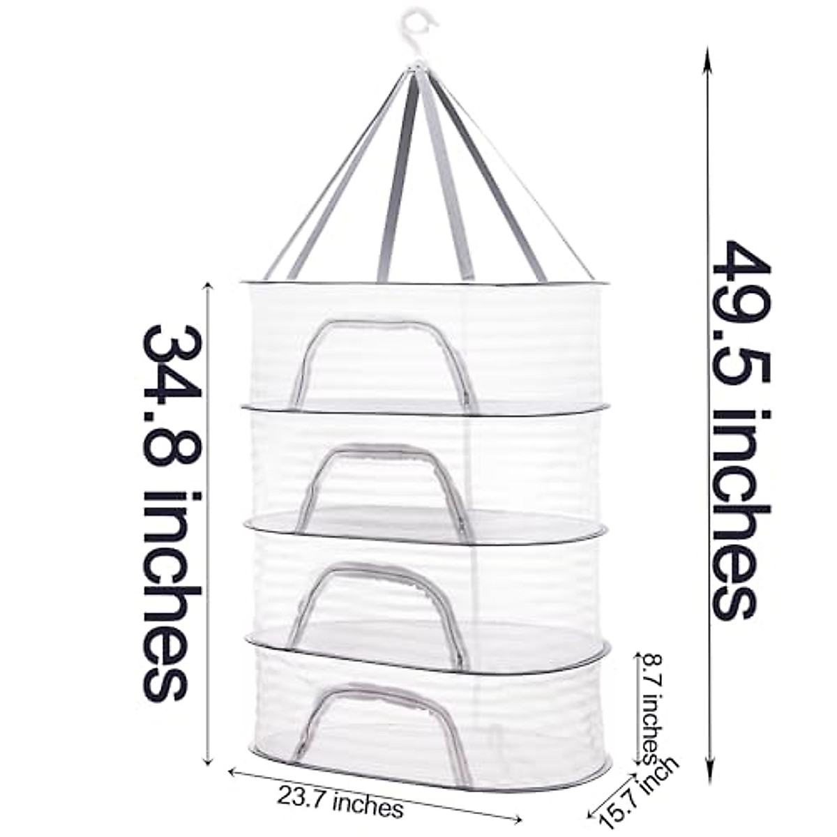 Coloch 4 Layer Herb Drying Rack with Zipper, Hanging Mesh Net Collapsible Food Drying Fish Net Hanging Basket Dryer Net for Seeds, Buds, Fruits, Vegetables, Herbs, Fish, Clothes, Doll