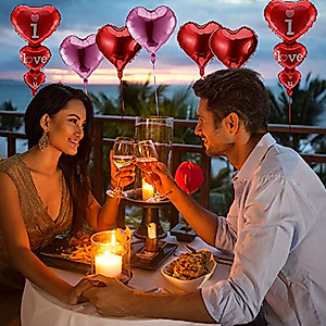 Gejoy 2 Pieces I Love You Red Heart Balloons and 20 Pieces Heart Shaped Foil Balloons with 2 Rolls Hanging Swirl Ribbon for Valentine's Day Decoration, 24 Pieces Totally