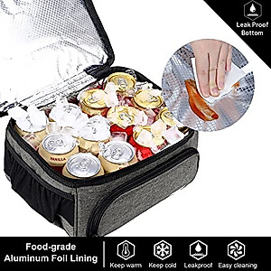 MIER Dual Compartment Lunch Bag Tote with Shoulder Strap for Men and Women Insulated Leakproof Cooler Bag, Grey