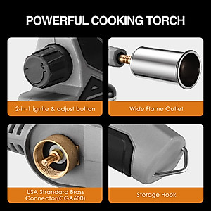 Kitchen Torch Cooking Blow Propane Torch - 500,000 BTU Culinary Torch - Sous Vide - Charcoal Starter Grill Torch Fire Gun for Searing Steak & Creme Brulee(Fuel Not Included)