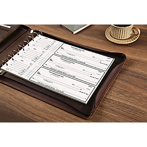 Leather Business Checkbook Binder - 7 Ring Zippered Binder with Check Book Holder for 3 Per Page, 600 Checks Capacity for 9 x 13 inch Sheets, Dark Khaki