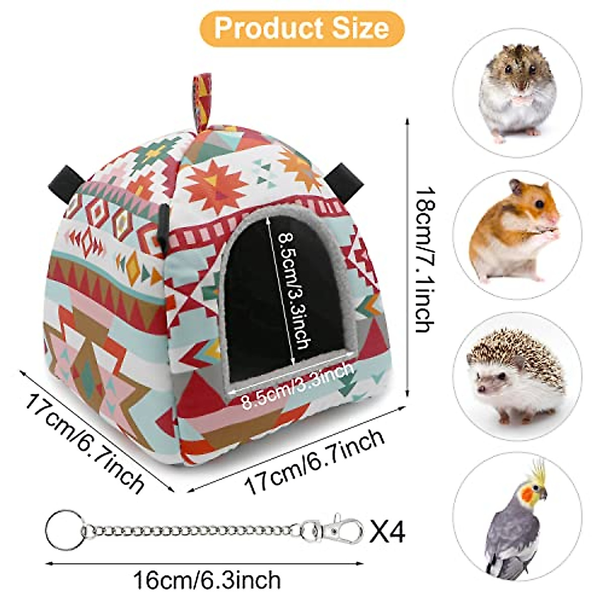 Hamster Tent Bed Winter Warm Hammock Sleeping Bed for Gerbil Rat Sugar Glider Squirrel Hedgehog Small Birds (M, Pink Ethnic)