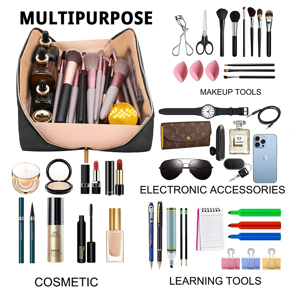 Clear Makeup Bags,TSA Approved Toiletry Bag with Zipper, Clear Makeup Organizer Fit Carry-on Travel Essentials,Make Up Bag for Car,First Aid Kits for Girl,Small Cosmetic Bag for Purse (Jet Black)