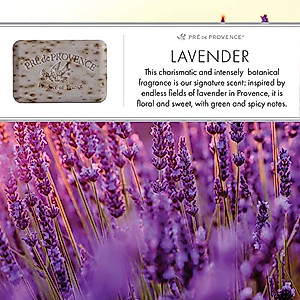 Pre de Provence Artisanal French Moisturizing Soap Bar, Shea Butter Enriched, Quad Milled for Long Lasting Rich Smooth Lather, 5.3 Ounce, Lavender