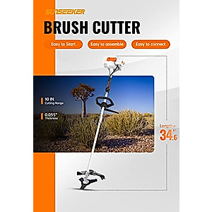 SUNSEEKER 26cc Weed Eater/Wacker Gas Powered, 4 in 1 String Trimmer, Wheeled Edger, Hedge Trimmer and Brush Cutter Blade, Multi Yard Care Tools, Rubber Handle & Shoulder Strap Included