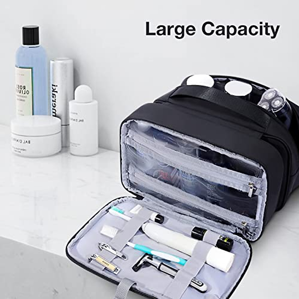 BAGSMART Toiletry Bag for Men, Hanging Travel Toiletry Organizer Large Dopp Kit for Men, Water Resistant Travel Bag Shaving Bag for Toiletries Accessories, Door Room Essentials, Black