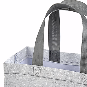 Noamus 40 Pcs 12x11 Inch Glossy Reusable Grocery Bag, Silver Glitter Gift Bags with Handle, Fashionable Non-Woven Bridesmaid Tote Bag, Durable Shopping Bag for Wedding, Bachelorette Birthday Party