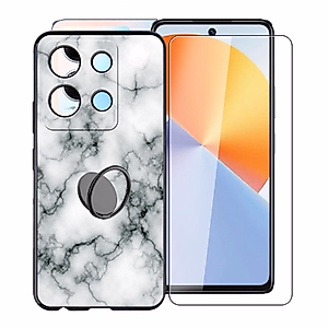 KJYFOANI for Infinix Note 30 Case, [ 1 x Tempered Glass Protective Film], Shockproof Soft Cover, with [360° Rotation Ring Kickstand] Case for Infinix Note 30 (6.78") - Marble