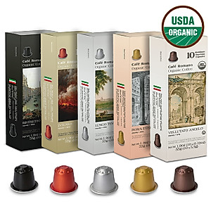 Organic USDA Café Romano Coffee Aluminum Espresso Pods For Nespresso Original Machine 100 Pack Italian Espresso Coffee 100% Arabica (Variety pack)