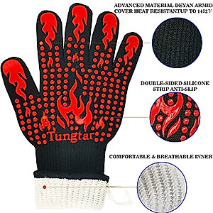 Turkey Fryer BBQ Heat Resistant Gloves, Cooking Gloves, Oven Gloves 1472℉,14Inch, Heat Resistant, Grill Gloves, Silicone Non-Slip Cooking Gloves for Cooking, Grilling, Baking, Welding, (Large, Red)