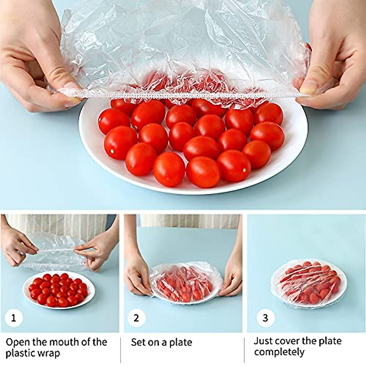 Homelove Fresh Keeping Bags, 200pcs Food Covers, Reusable Elastic Food Storage Covers, Plastic Sealing Elastic Stretch Adjustable Bowl Lids, Universal Kitchen Wrap Seal Bags for Cover Food