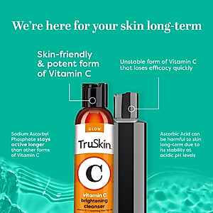 TruSkin Vitamin C Cleanser for Face - Brightening Face Wash with Vitamins C & E, Rosehip Oil, Aloe Vera and MSM - Deep Clean and Refresh for Radiant, Healthy-Looking Skin, 4 fl oz