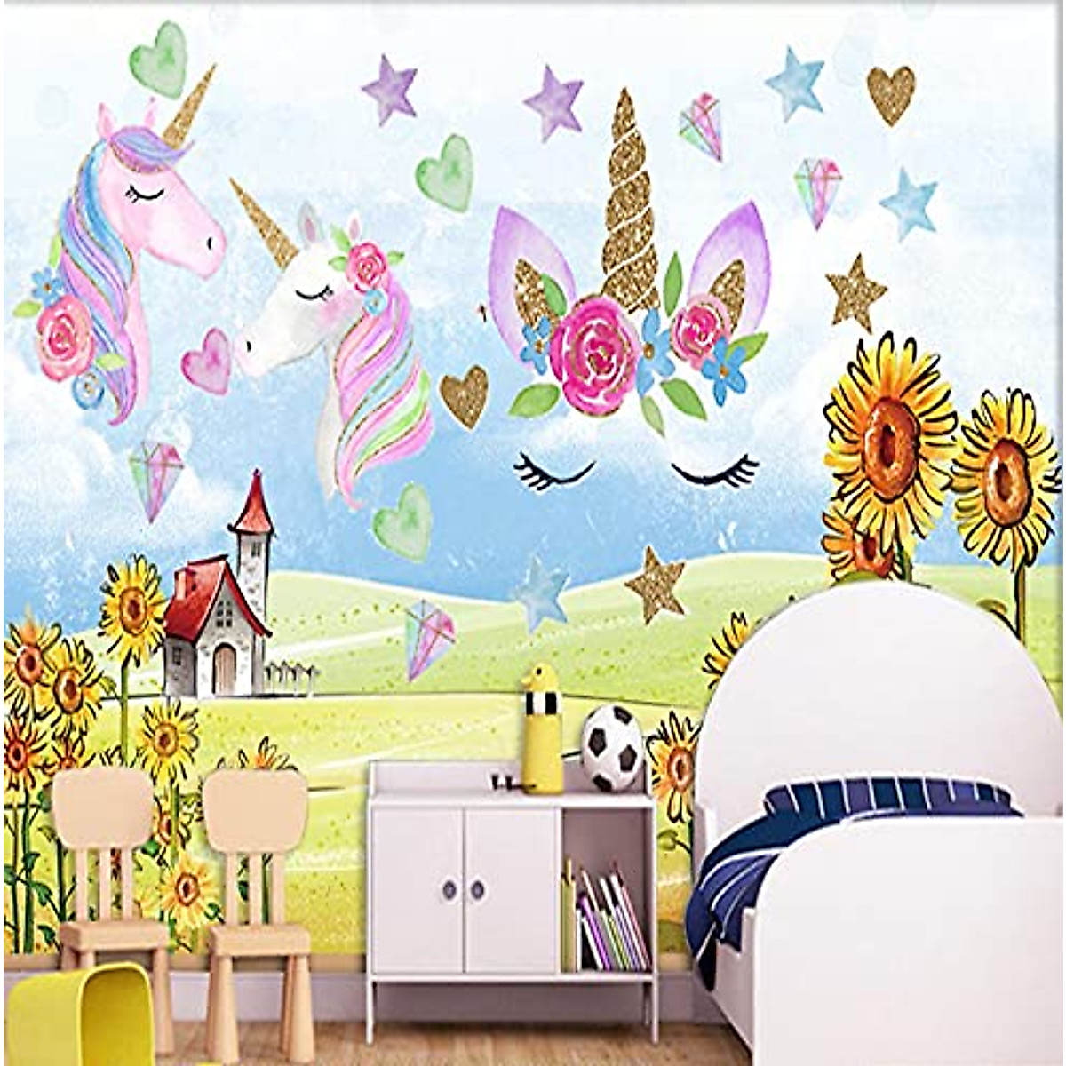 VISCAL 3 Sheets Unicorn Wall Decals Removable Wall Decor Vinyl Stickers Mural Home Decor Bedroom Nursery Birthday Party Christmas Gift for Girls Kids