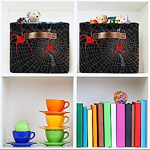 Red Halloween Spider Web Storage Bins Canvas Fabric Collapsible Organizer Basket for Organizing Fabric Storage Baskets Nursery Toys Towels Clothes 1 Pieces