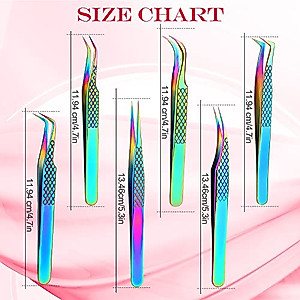 7 Pcs Eyelash Extension Tweezers Set Diamond Grip Lash Tweezer for Eyelash Extensions Japanese Stainless Steel Straight and Curved Tip Precision Tweezers Kits for Profession and Beginner (Colorful)