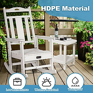 nalone Outdoor Rocking Chairs Set of 2, Oversized Porch Rocker Chair for Adult, All-Weather Resistant Patio Rocking Chair for Garden Lawn(White)