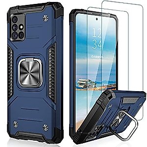 IKAZZ Galaxy A51 4G Case with Screen Protector,Dual Layer Soft Flexible TPU and Hard PC Cover Anti-Slip Full-Body Rugged Protective Phone Case with Kickstand for Samsung Galaxy A51 4G Blue