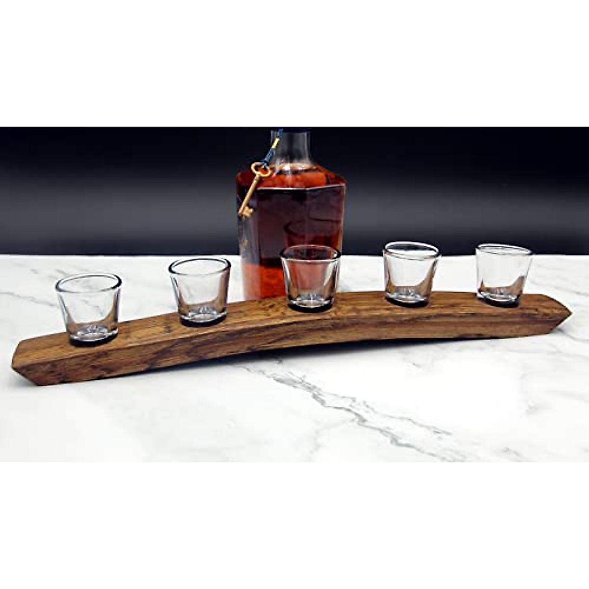 Barrel-Art Barrel Stave 5 Shot or Tasting Flight, 1.5 Oz Glasses Included, Dark Walnut