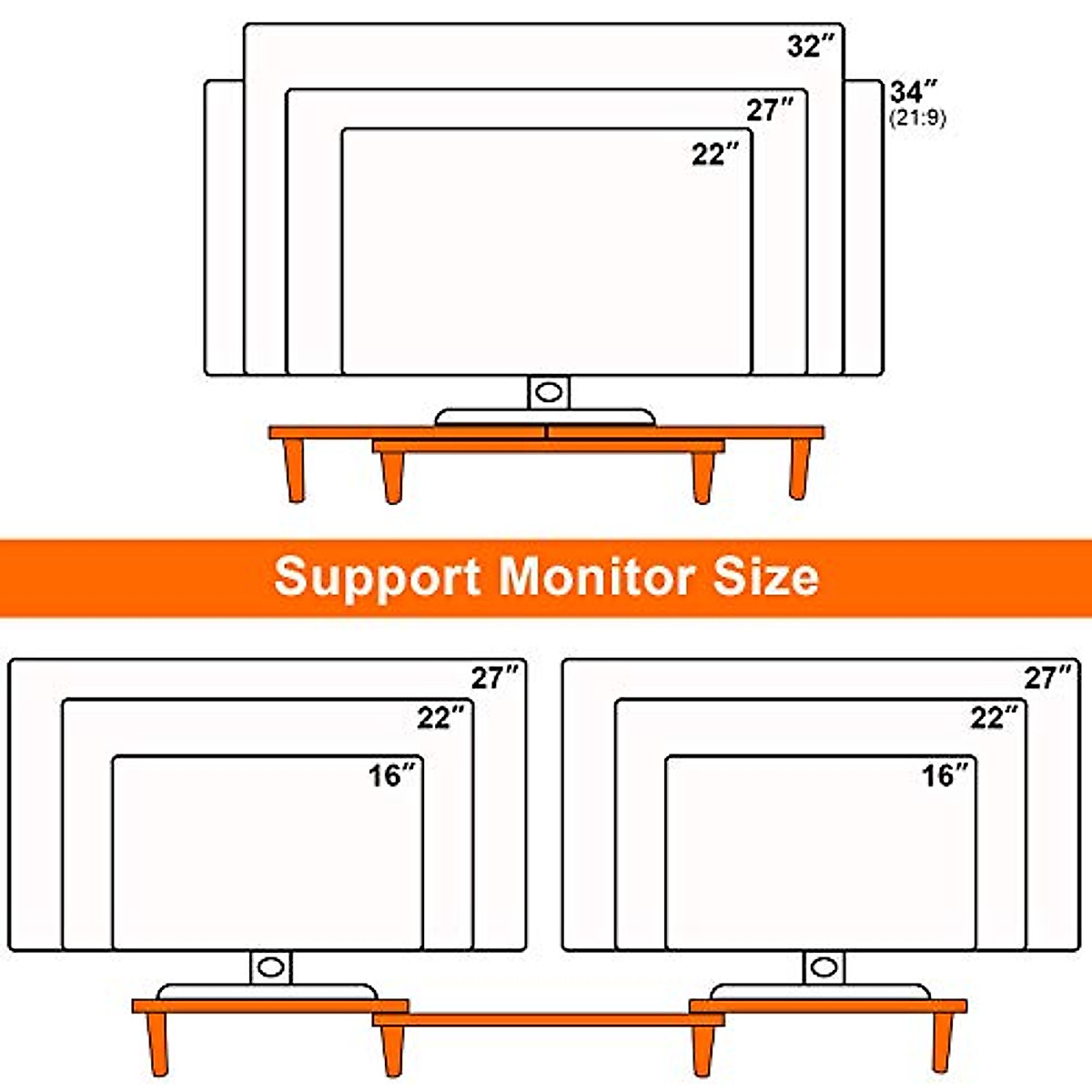 Pezin & Hulin Bamboo Dual Monitor Stand Riser for Desk Organizer, Adjustable Length and Angle Multi(1/2/3) Screen Stand, Office Wood Desktop Stand Storage for Computer, Laptop, PC, Printer, Notebook