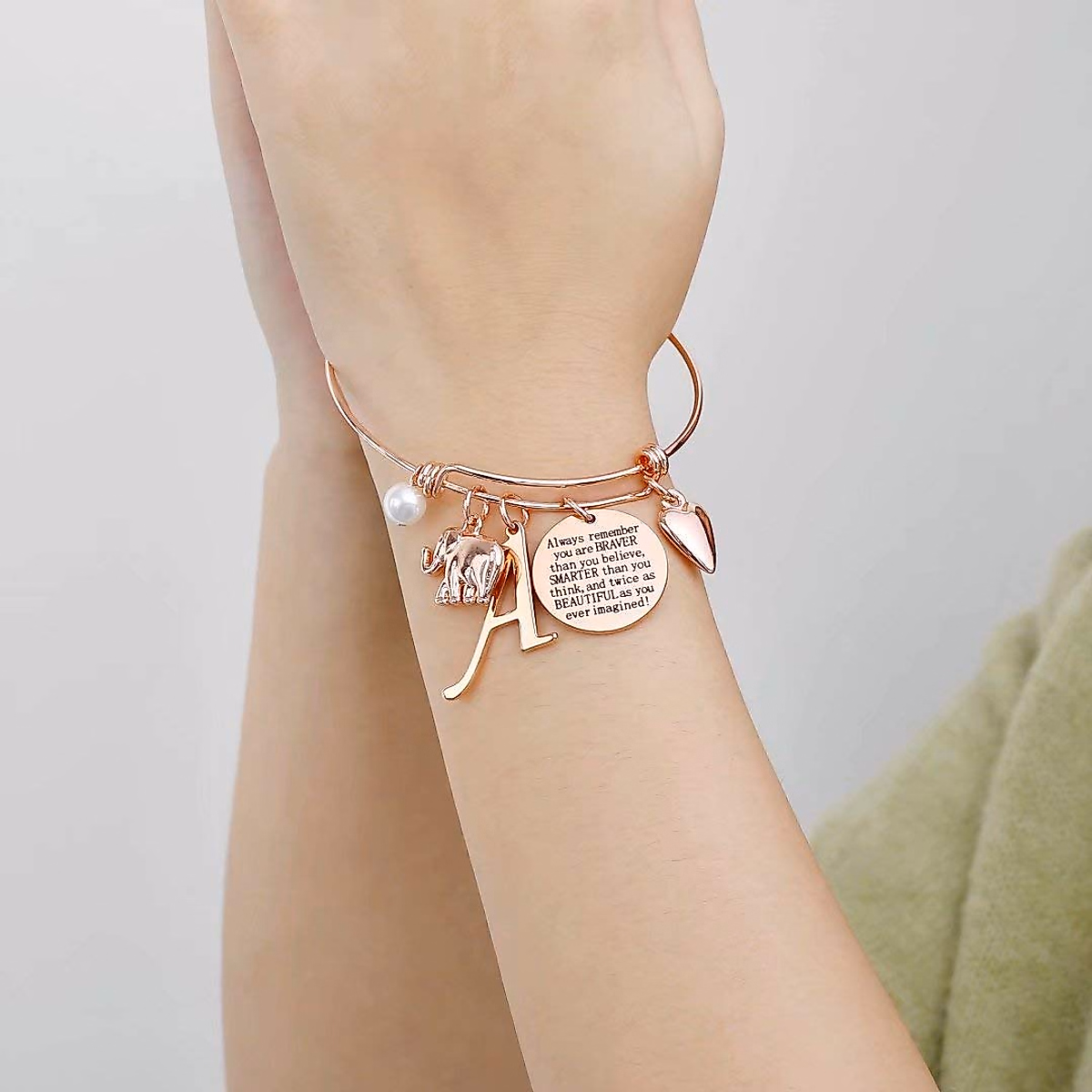 M MOOHAM Elephant Gifts for Women, Letter C Initial Elephant Bracelets for Women Elephant Jewelry, You are Braver than You Believe Inspirational Bracelet Thinking of You Gifts for Women Friends