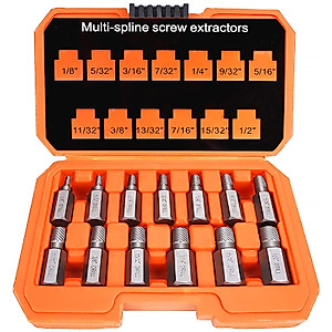 XEWEA 13Pcs Screw Extractor Set Hex Head Multi-Spline Easy Out Bolt Extractor Kit, Chrome Molybdenum Alloy Steel Rounded Bolt Remover Tool for Broken Rusted Bolts Screws
