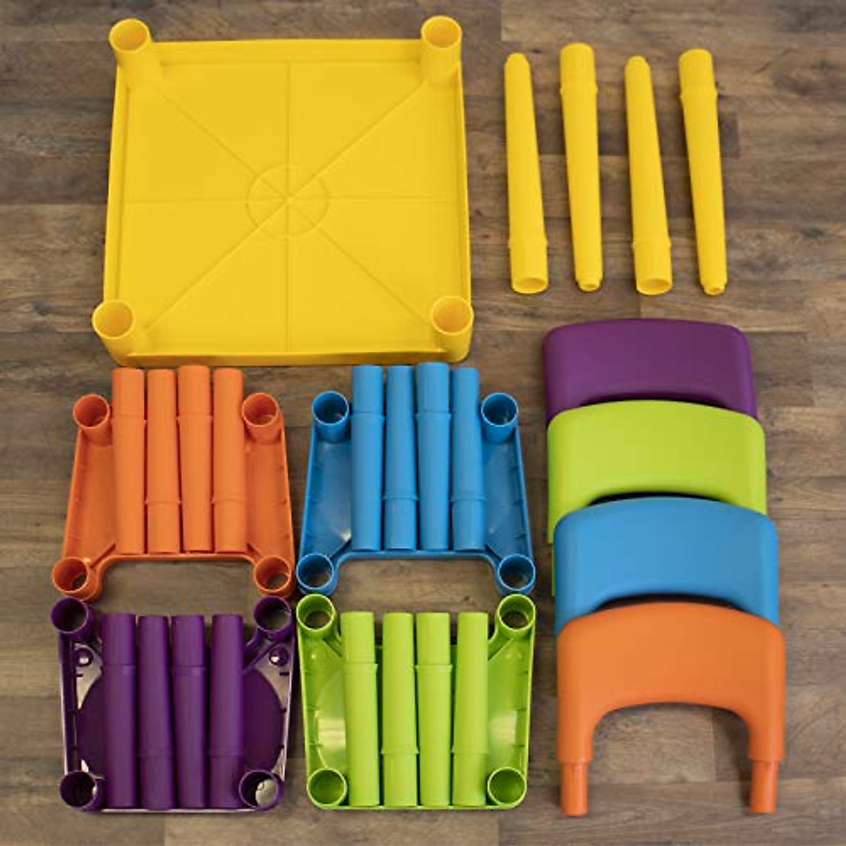 Humble Crew Kids Plastic 4 Set, Yellow Table/Vibrant Chairs