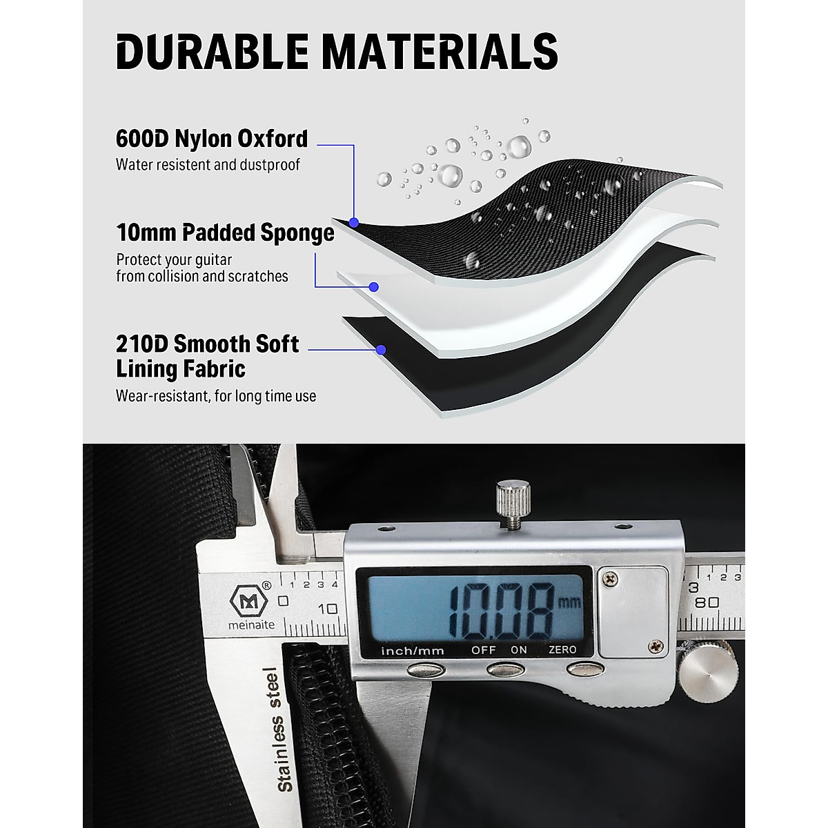 Donner 47 Inch Bass Guitar Case, 0.4 Inch Thick Padding Sponge 600D Ripstop Waterproof Nylon Soft Electric Bass Guitar Gig Bag with 3 Pockets and Back Hanger Loop, Black